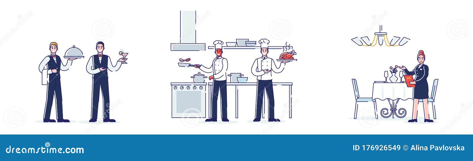 Restaurant Work Process, Service and Staff Concept. Restaurant Staff at ...