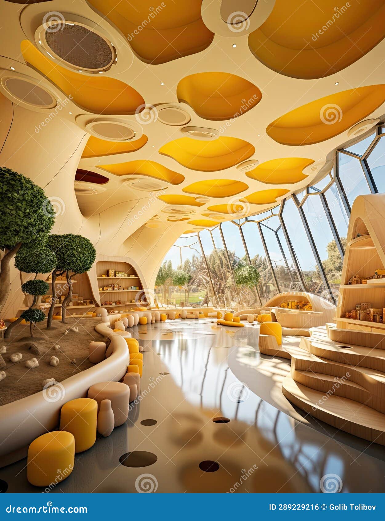 A Restaurant with Yellow Chairs and a Ceiling with Holes Stock Photo ...