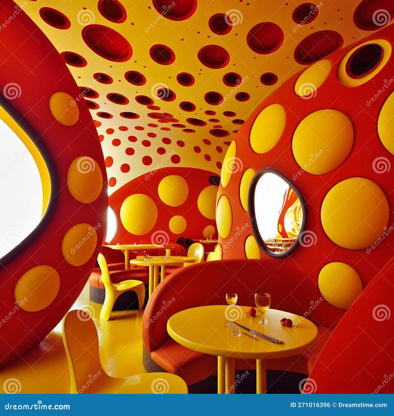 A Restaurant with Yellow and Red Wallpaper Stock Illustration ...