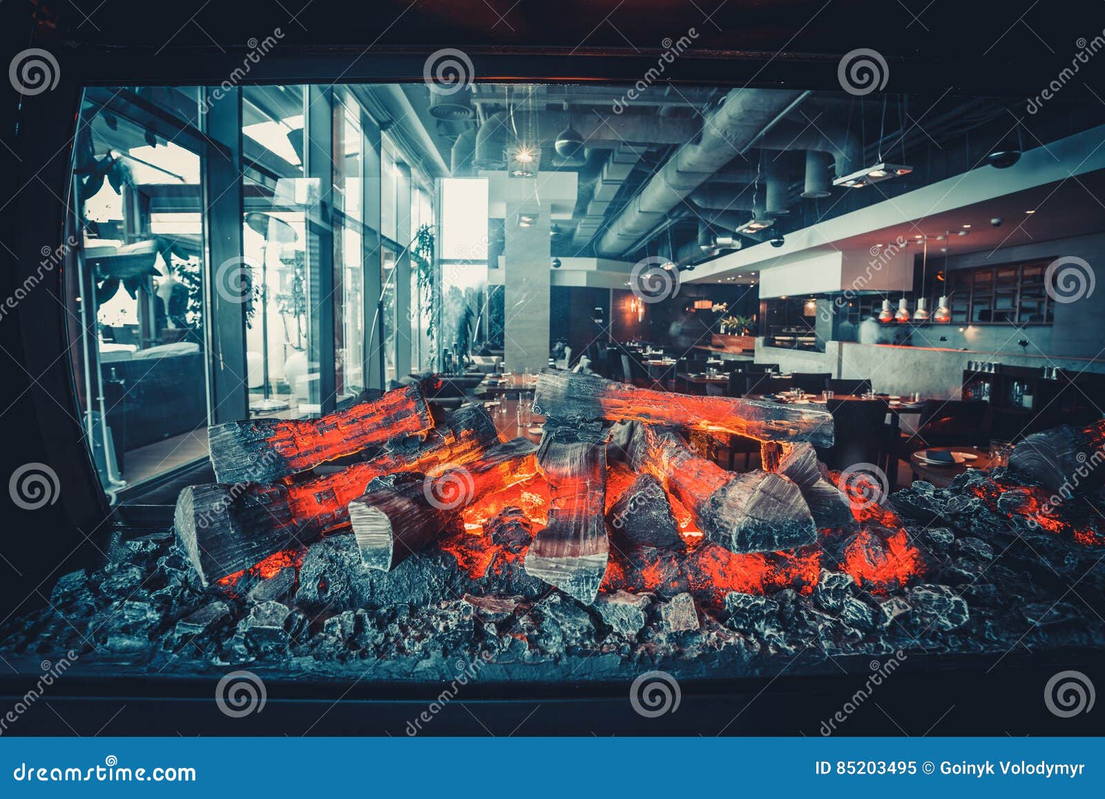 Restaurante Moderno Con La Cocina Abierta Imagen de archivo - Imagen de ...