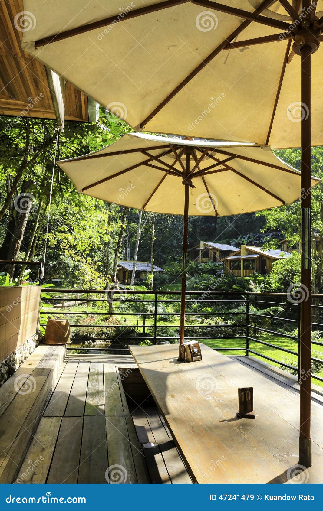 Resting Area with Wooden Table Stock Image - Image of scene, restaurant ...
