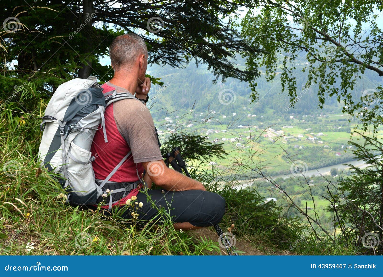 Resting backpacker stock image. Image of hiker, mountains - 43959467