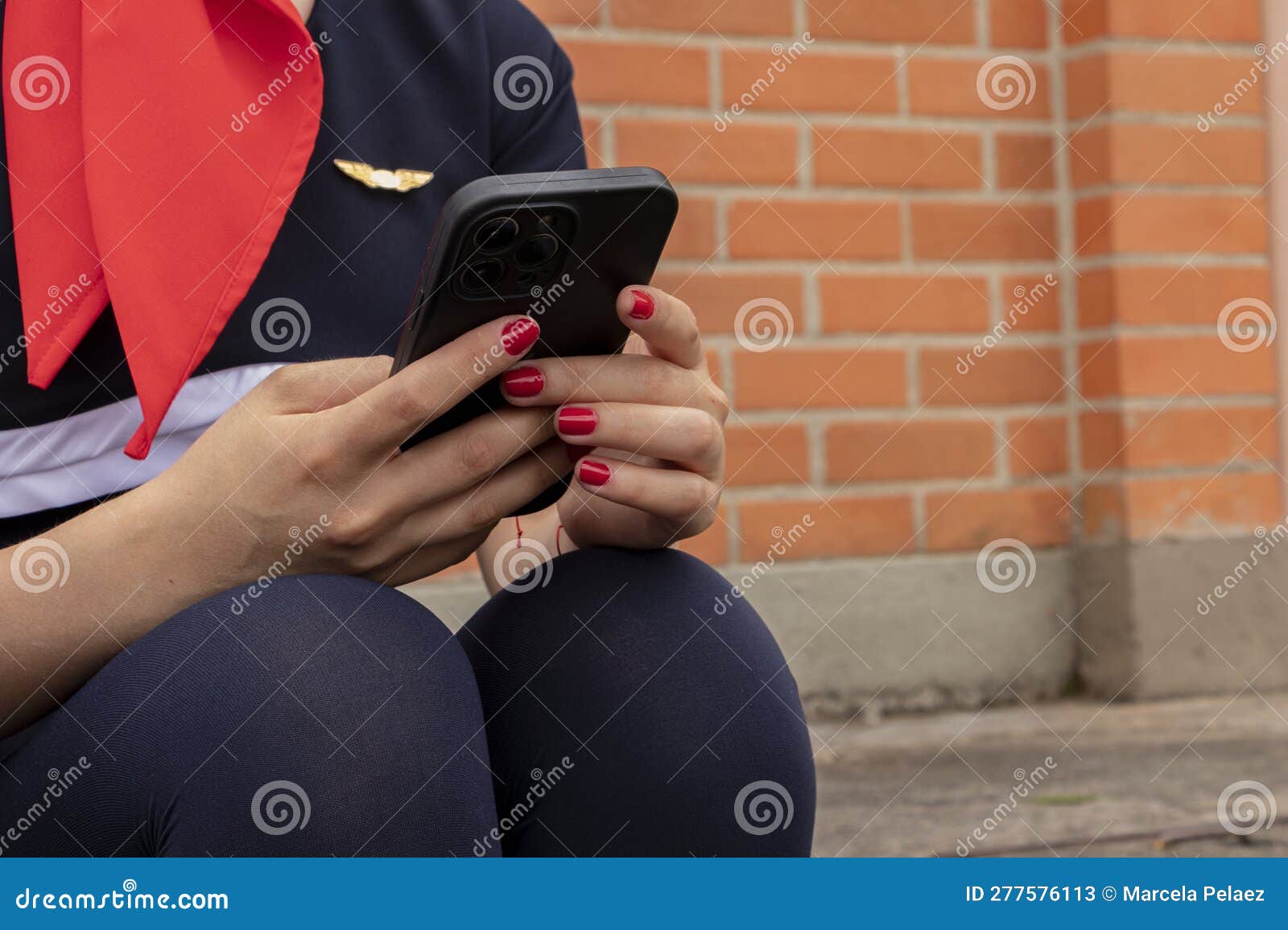 Resting Flight Attendant During Training Check Social Media Stock Image