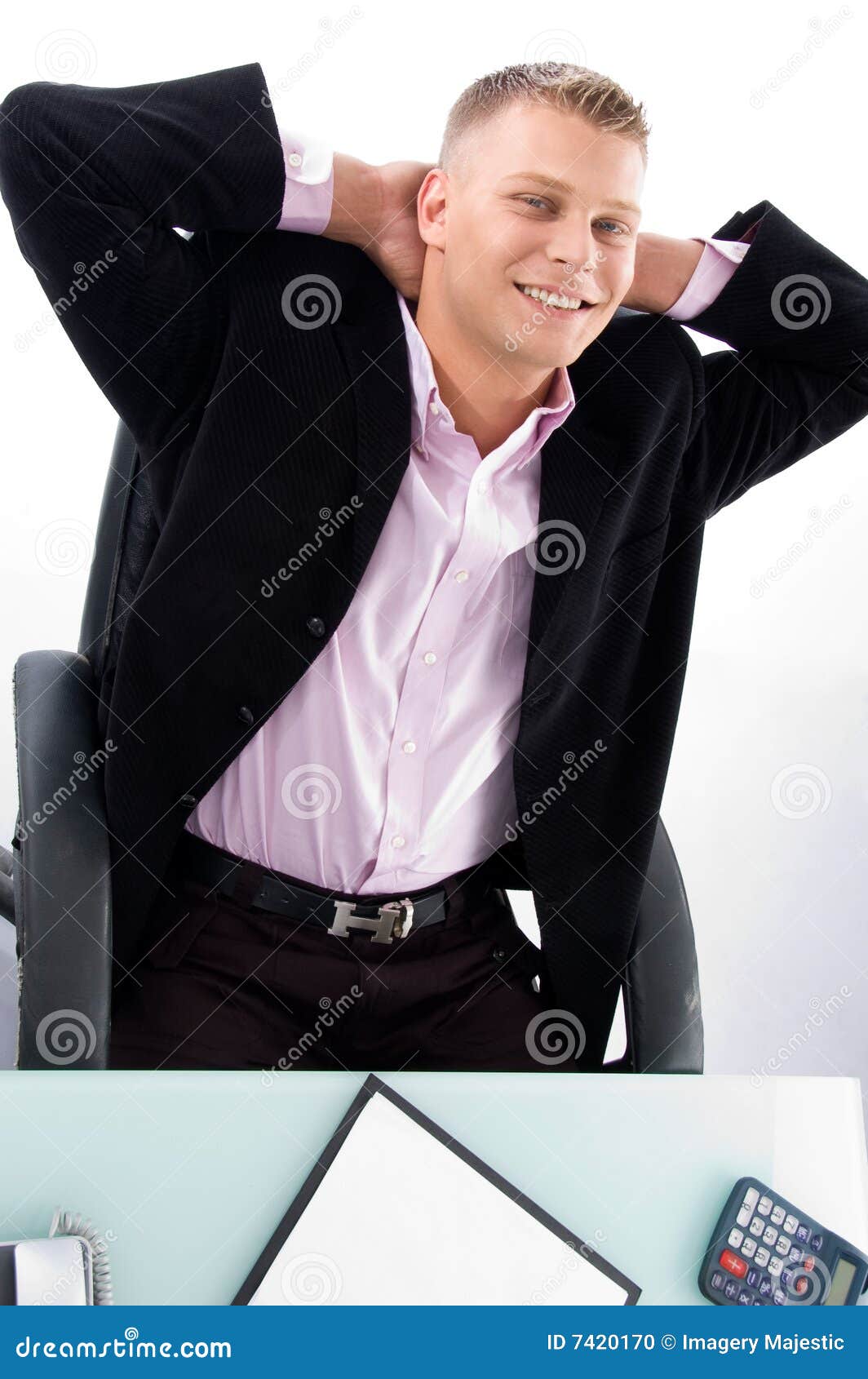 Resting Handsome Boss Looking at Camera Stock Photo - Image of board ...