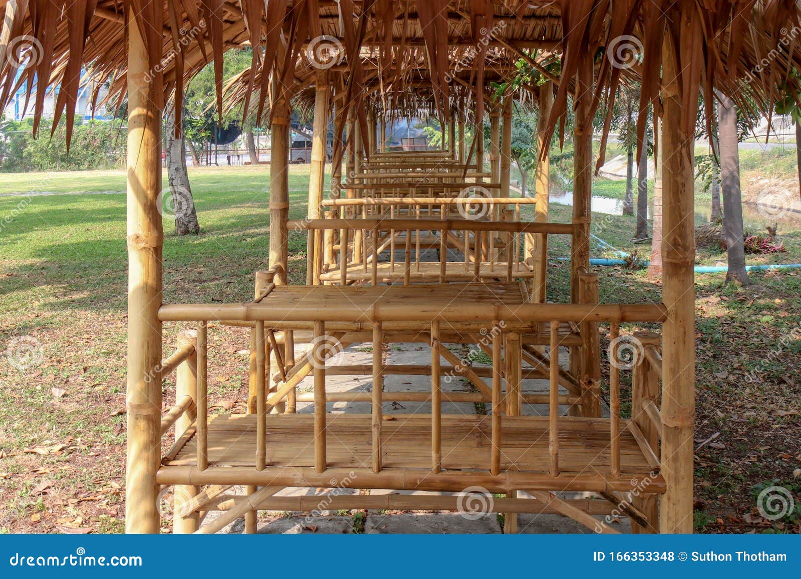 Resting Huts Constructed from Bamboo and Thatched Roofs Stock Photo ...