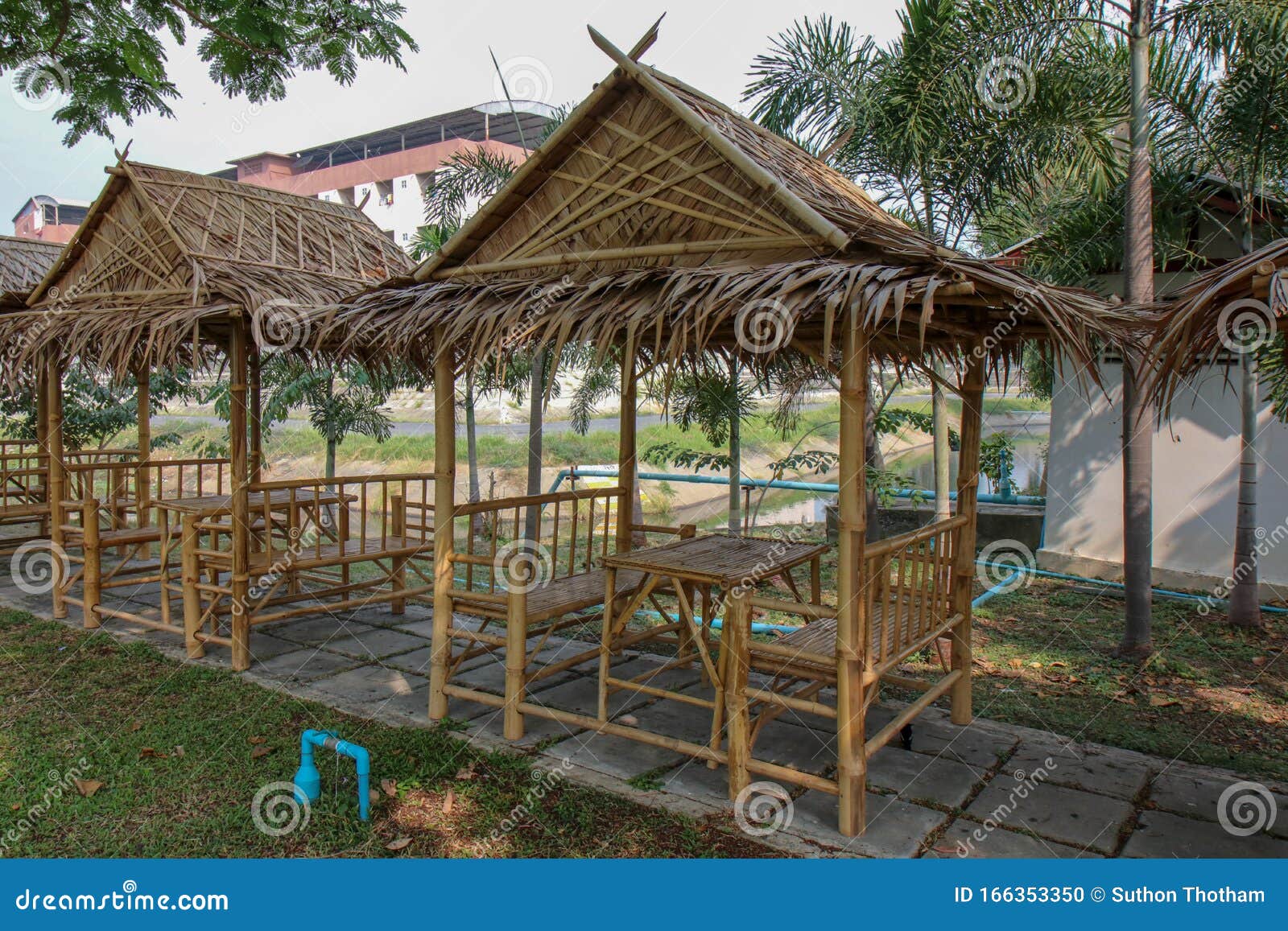 Resting Huts Constructed from Bamboo and Thatched Roofs Stock Photo ...