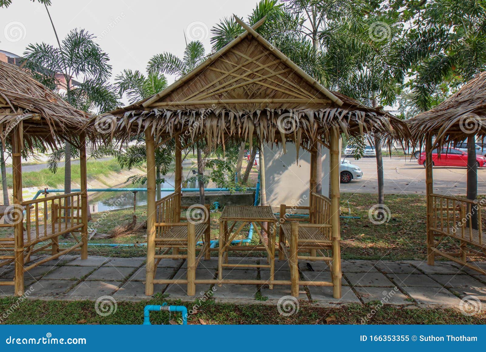 Resting Huts Constructed from Bamboo and Thatched Roofs Stock Image ...
