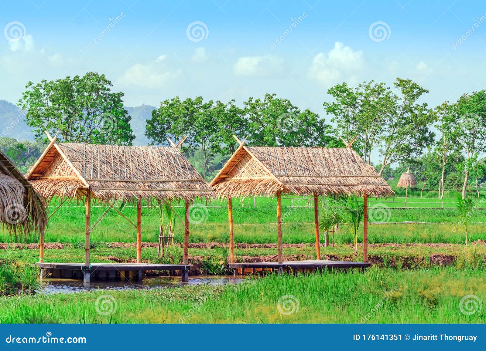 The Resting Huts Constructed From Bamboo And Thatched Roofs For ...