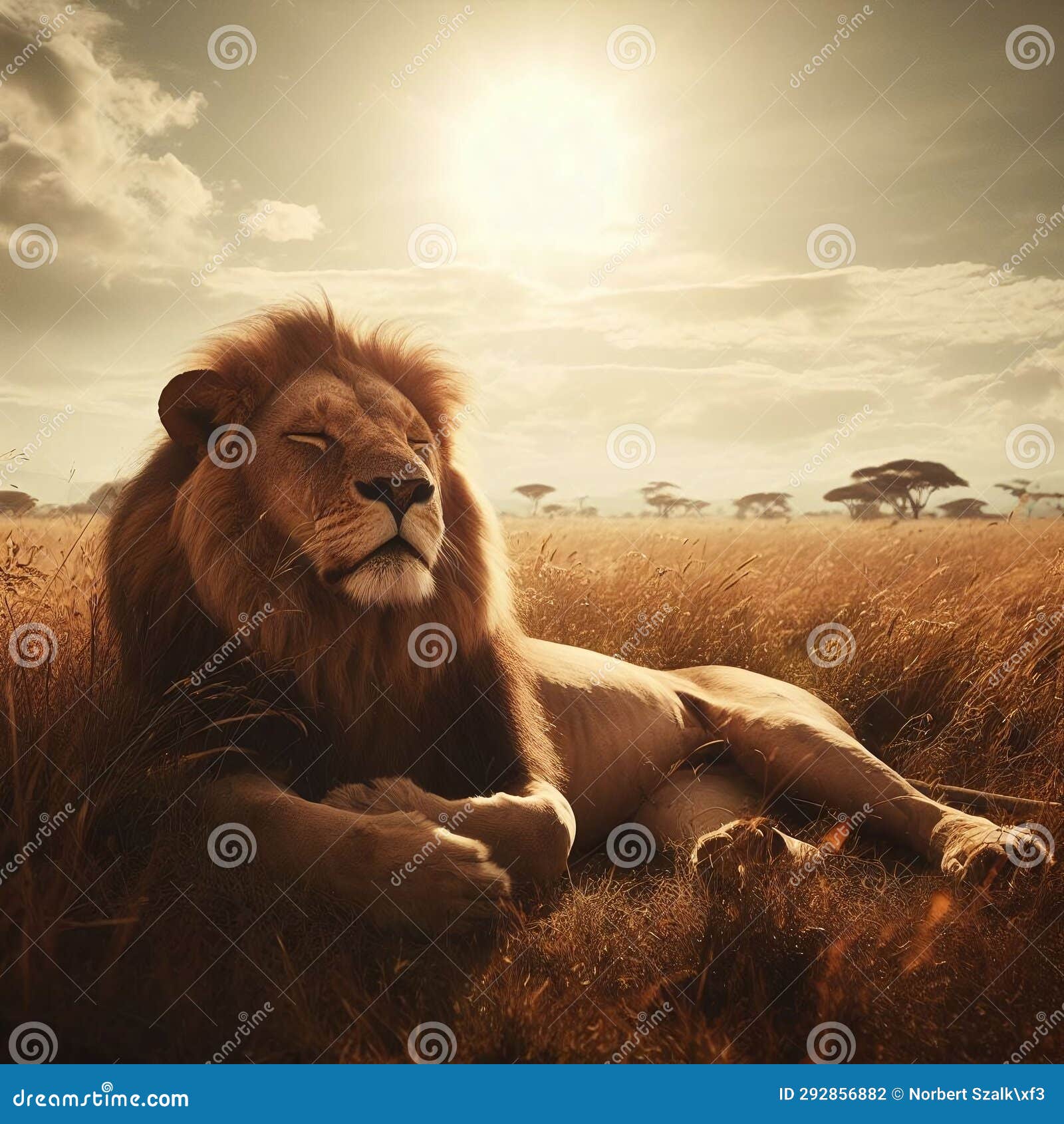 Resting Lion on the Savannah, AI Generated Illustration , Chilling Lion ...