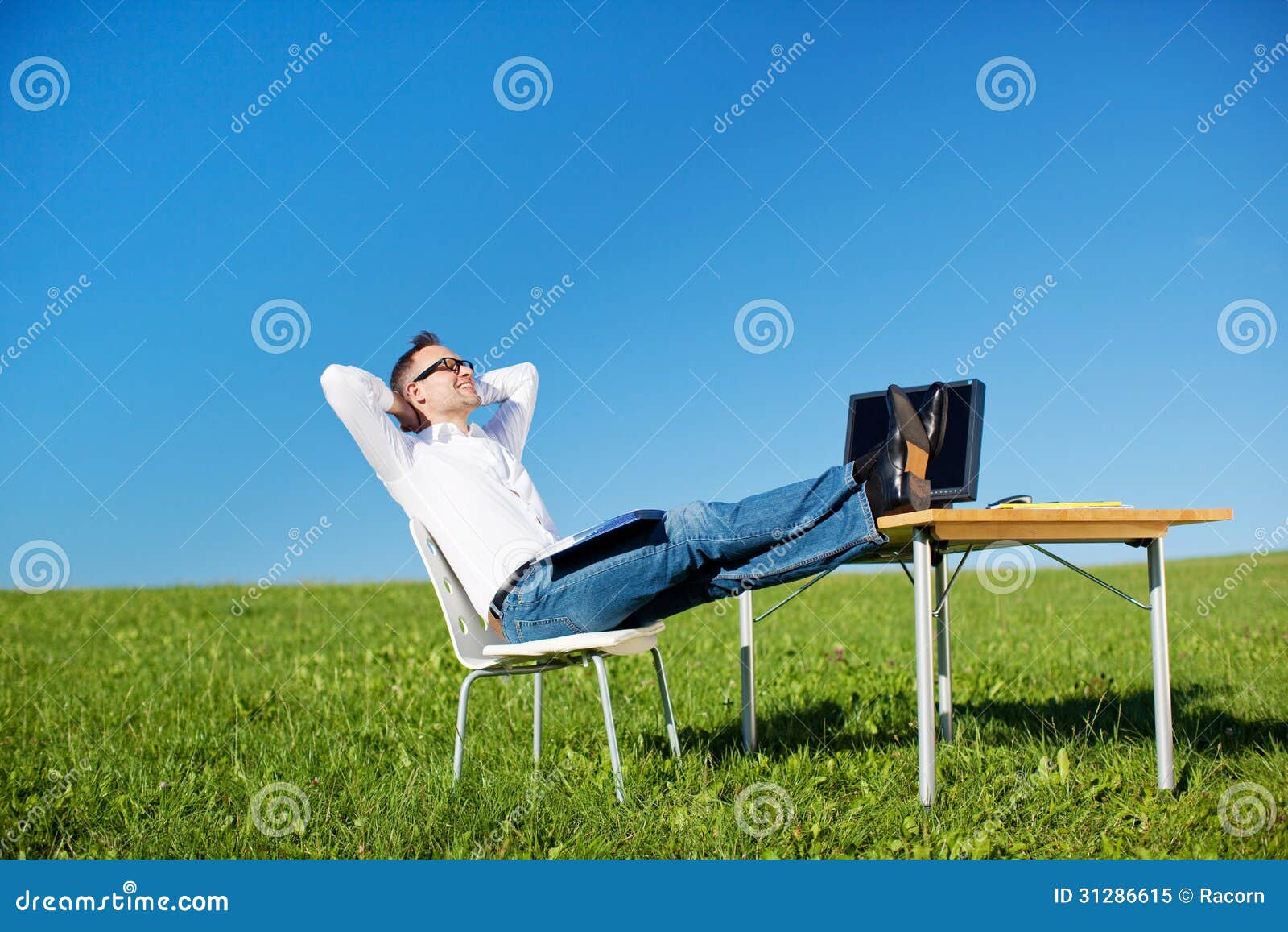 Resting man stock image. Image of hill, country, computer - 31286615