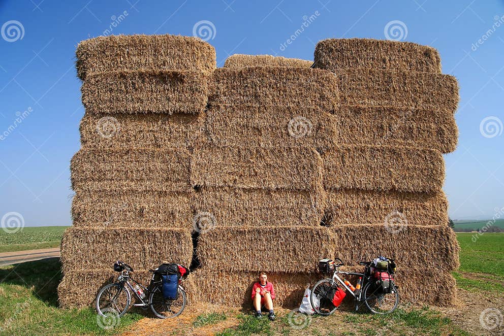 Resting next to haystack stock image. Image of landscape - 25718997