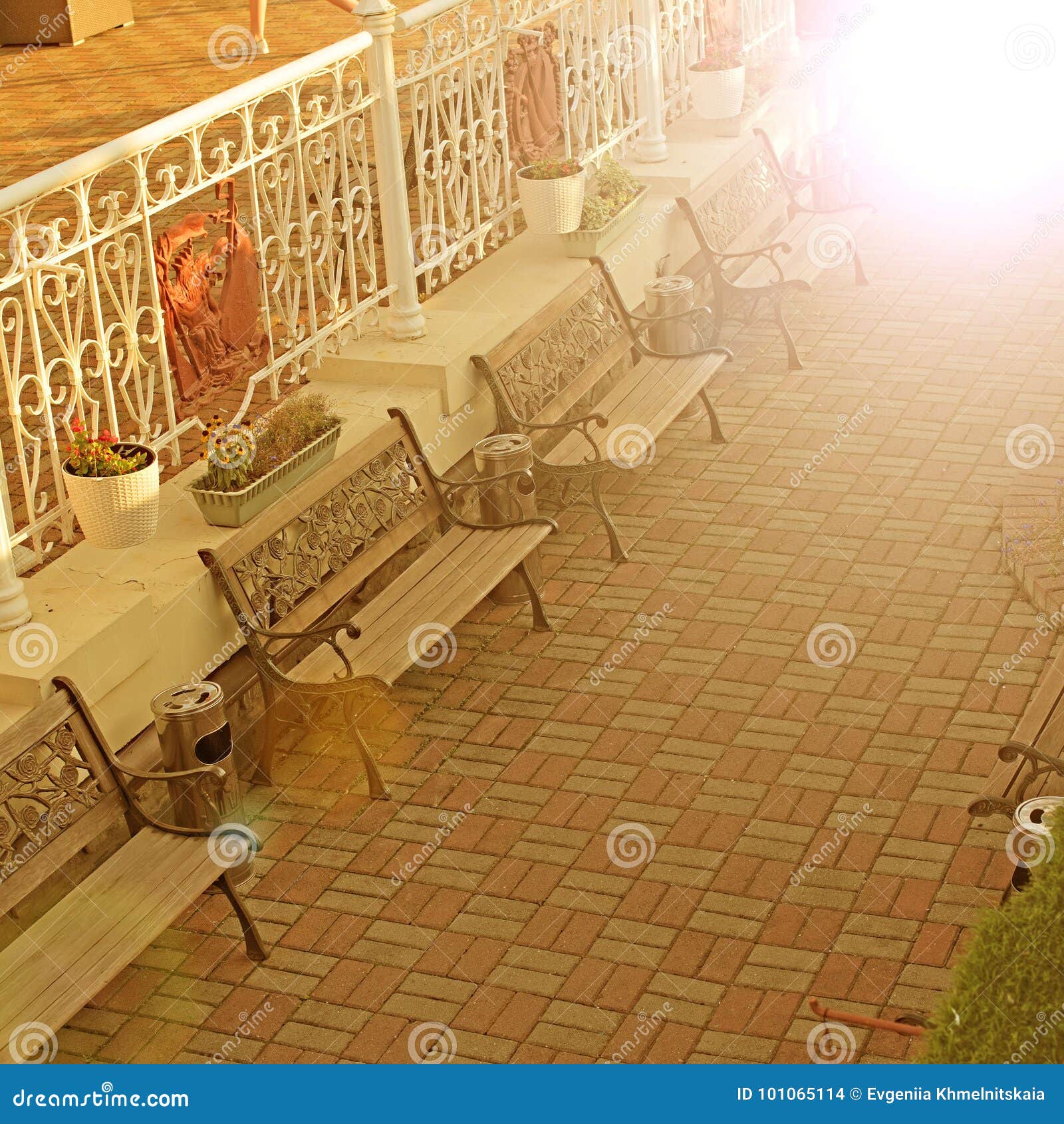 Resting Place in the Park at Sunset. Stock Photo - Image of sunset ...