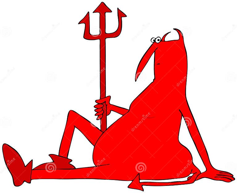 Resting Red Devil Sitting on the Ground Stock Illustration ...