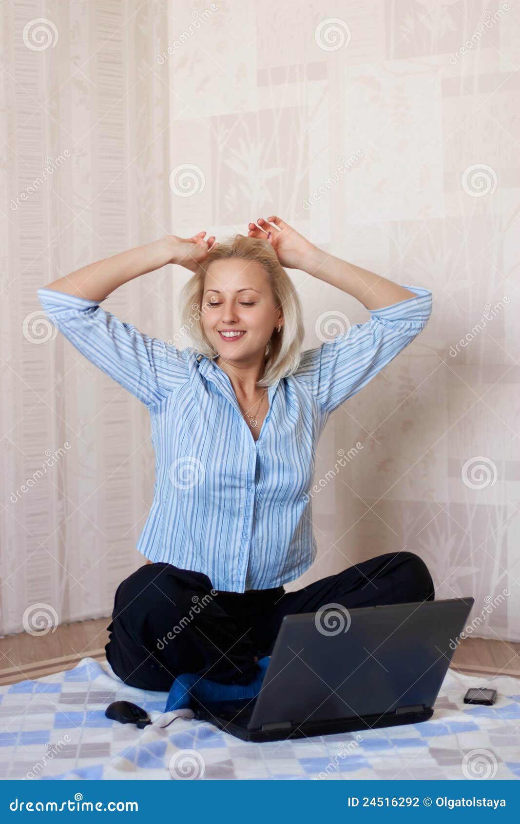 Resting after Work Smiling Woman Stock Photo - Image of hand, modern ...