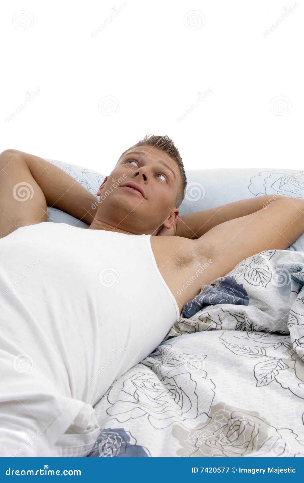 Resting Young Man Looking Upward Stock Image - Image of american ...