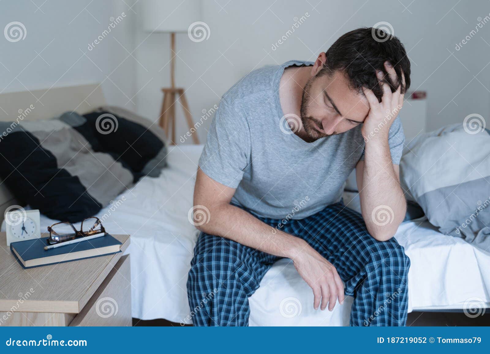 Man with Sleeping Problem Wake Up Feeling Tiredness Stock Photo - Image ...