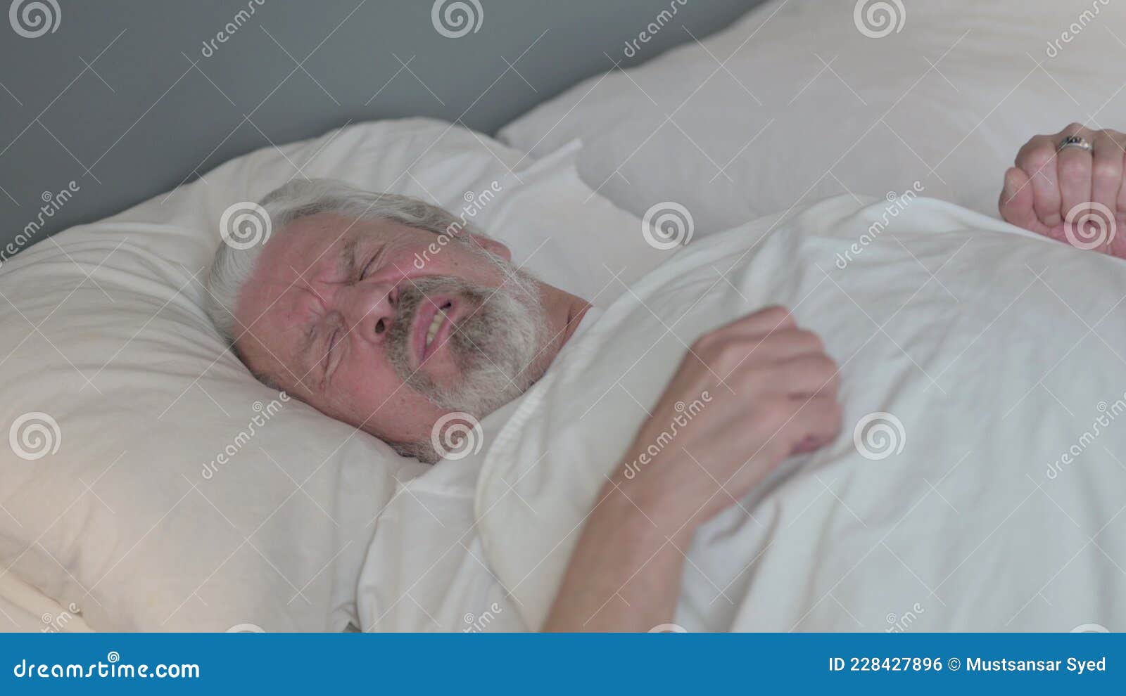 Restless Senior Old Man Trying Sleeping in Bed Stock Photo - Image of ...
