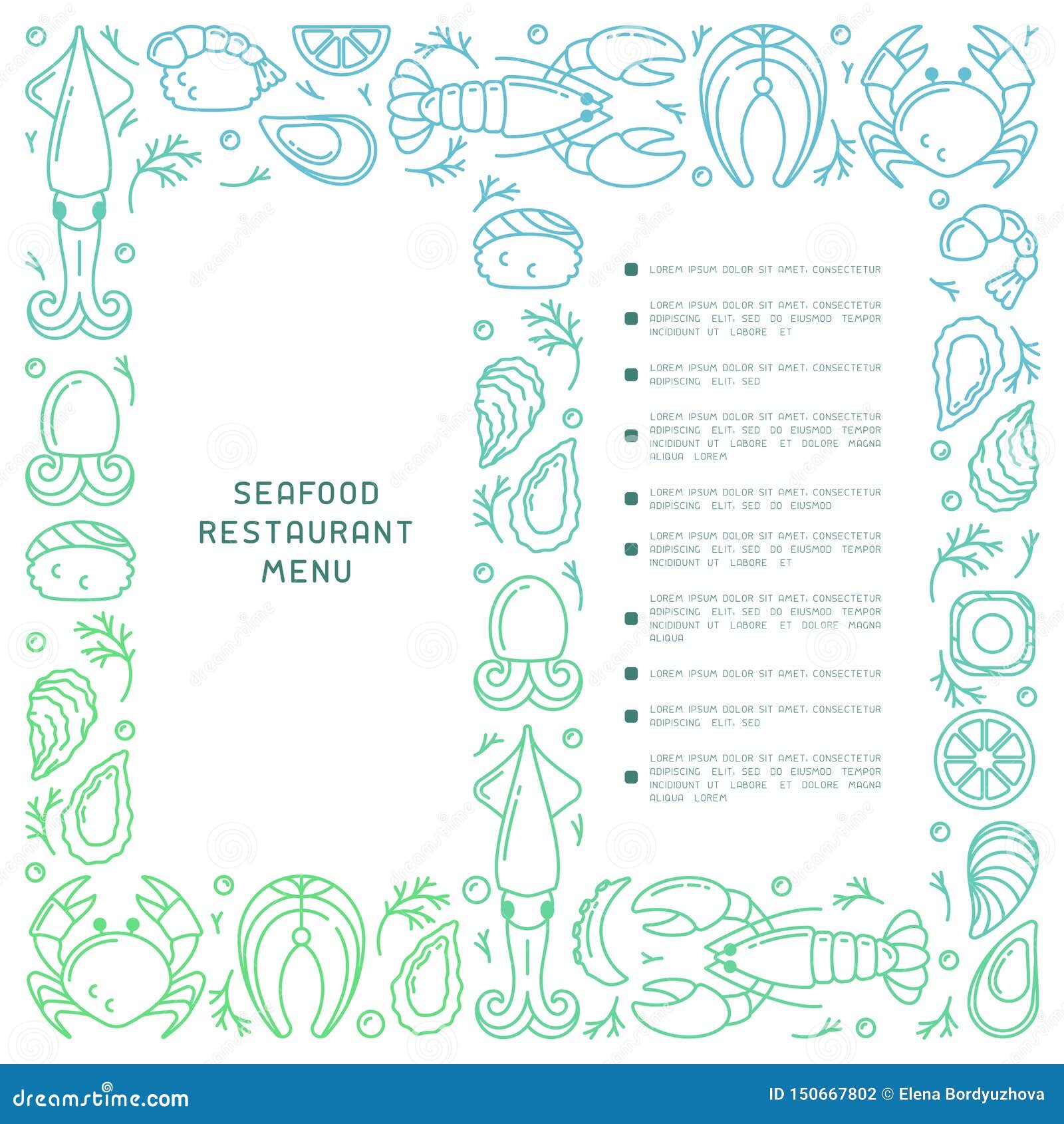 Restoran Menu Decor with Seafood Elements Stock Vector - Illustration ...