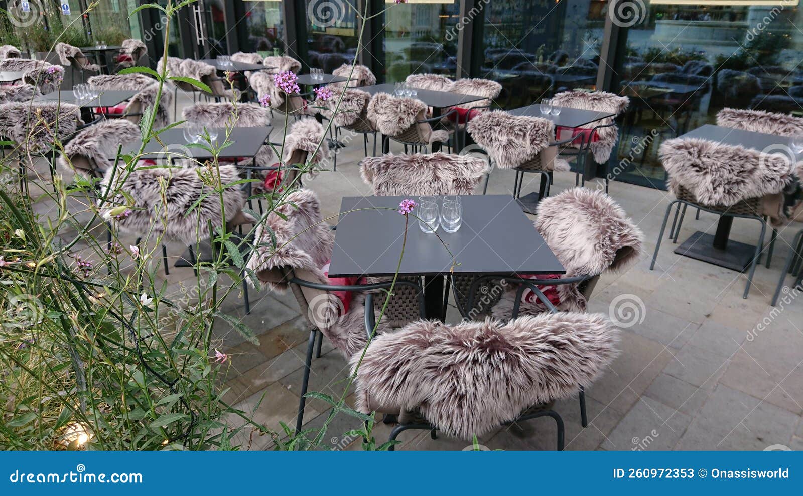 Restorant External Seating with False Fur. Design Ideas Stock Image ...