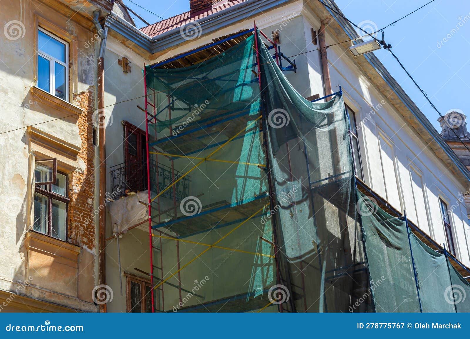 Restoration of the Building. Scaffolding and Protective Green Building ...