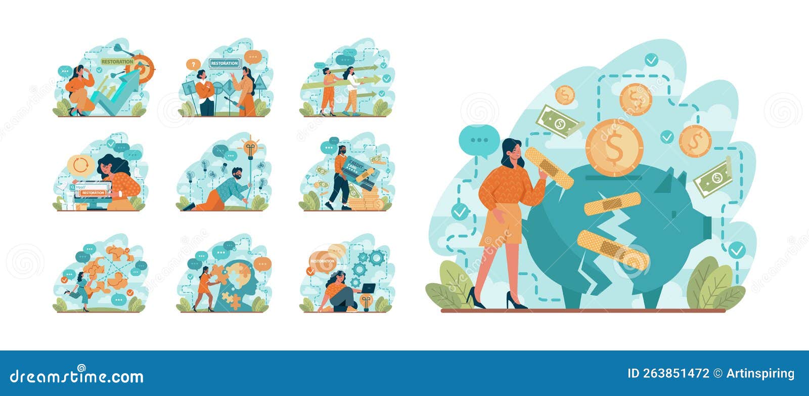 Restoration Concept Set. Post Crisis Growth or Recovery Stock Vector ...