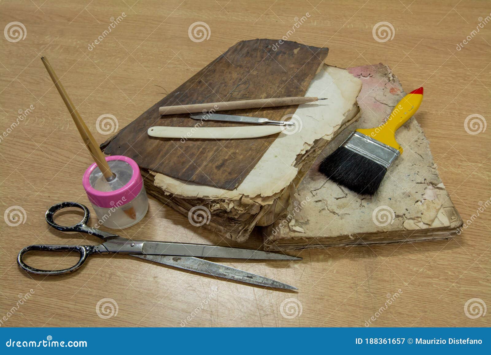 Restoration Laboratory Ancient Books Surrounded by Tools and Equipment ...