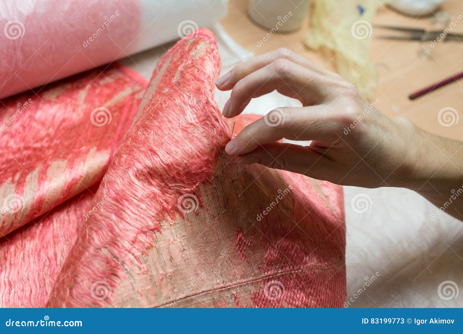 Restoration of Old Cloth by Coral Thread Stock Image - Image of fiber ...