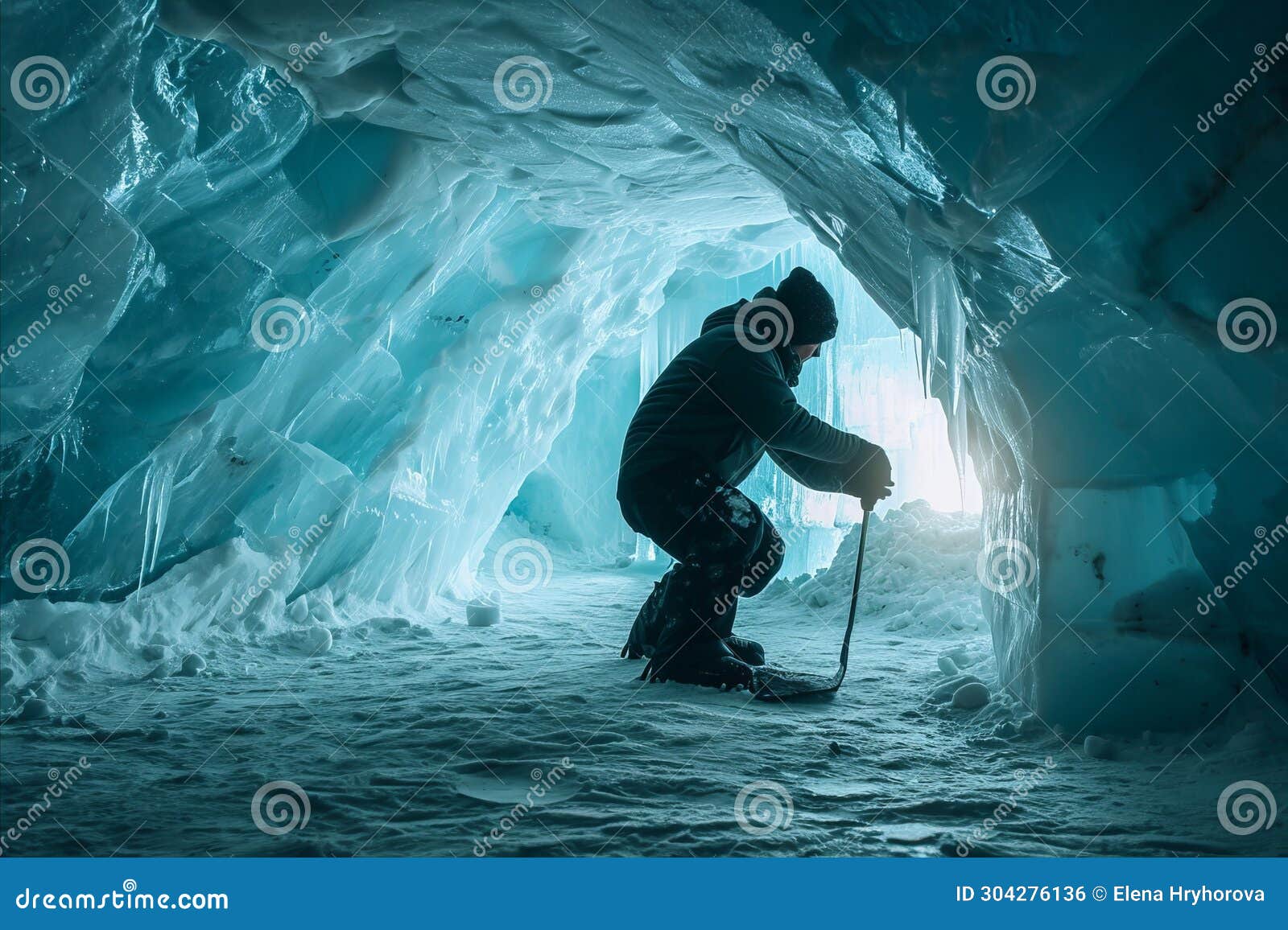 Restoration Work Inside an Ice Hotel with a Sculptor Adjusting the Icy ...