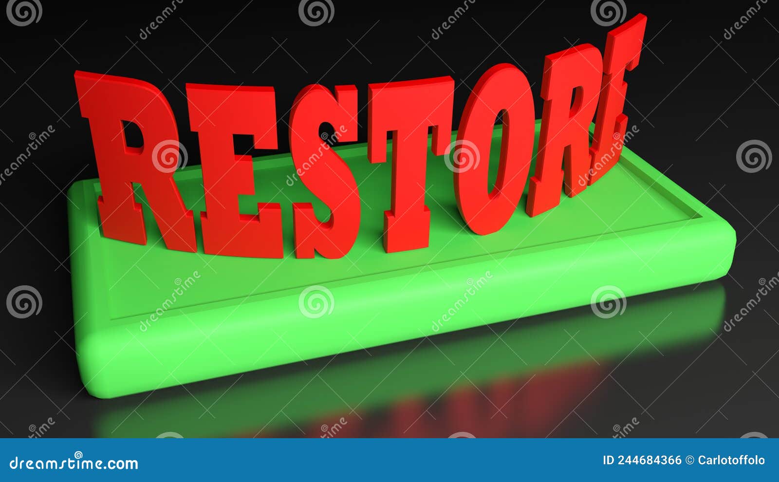 RESTORE Red Write on Green Stand - 3D Rendering Illustration Stock ...