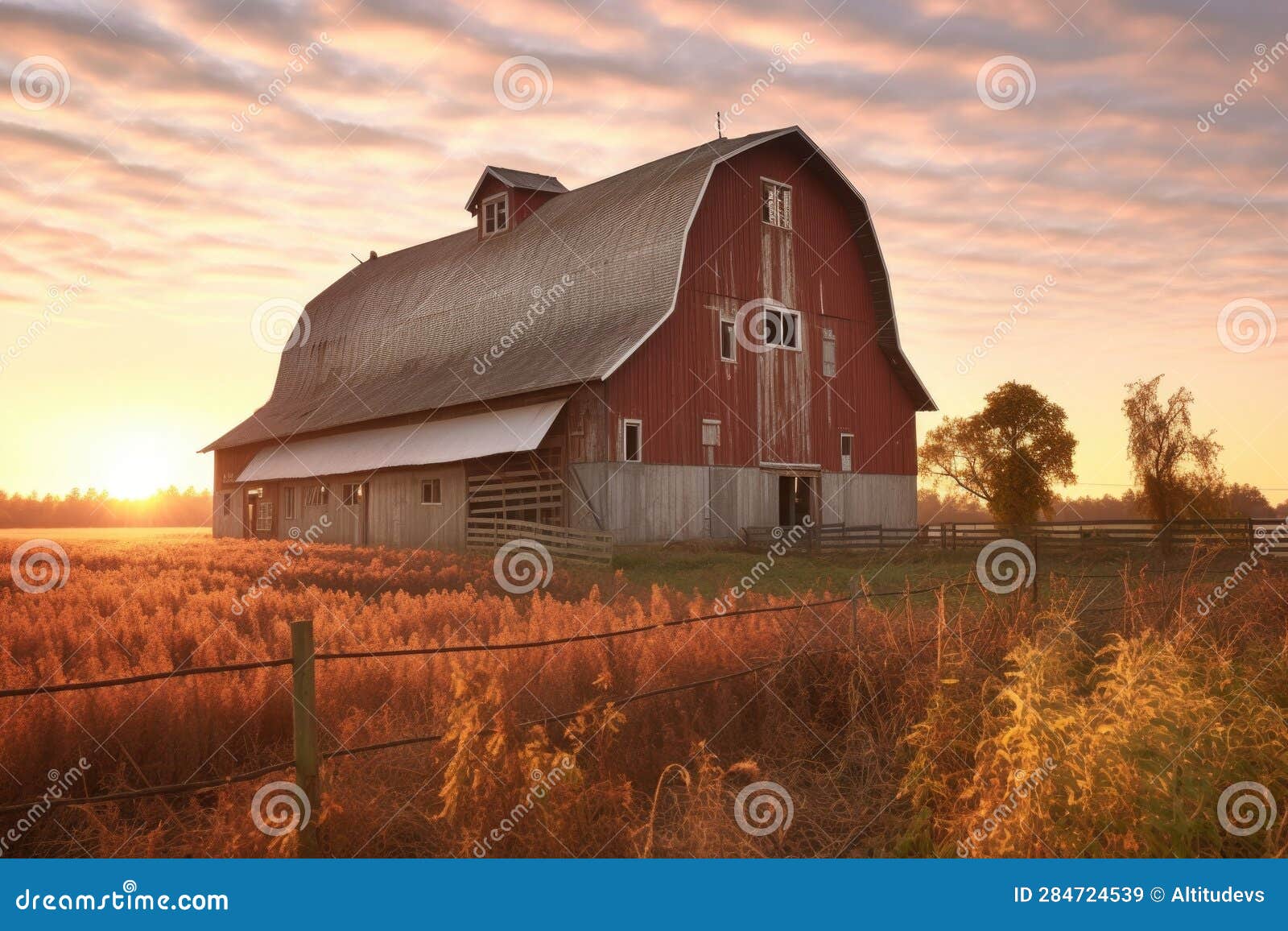 Restored Barn Illuminated by Soft Sunset Light Stock Image - Image of ...