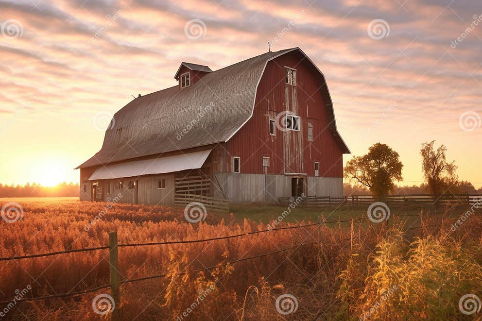 Restored Barn Illuminated by Soft Sunset Light Stock Image - Image of ...