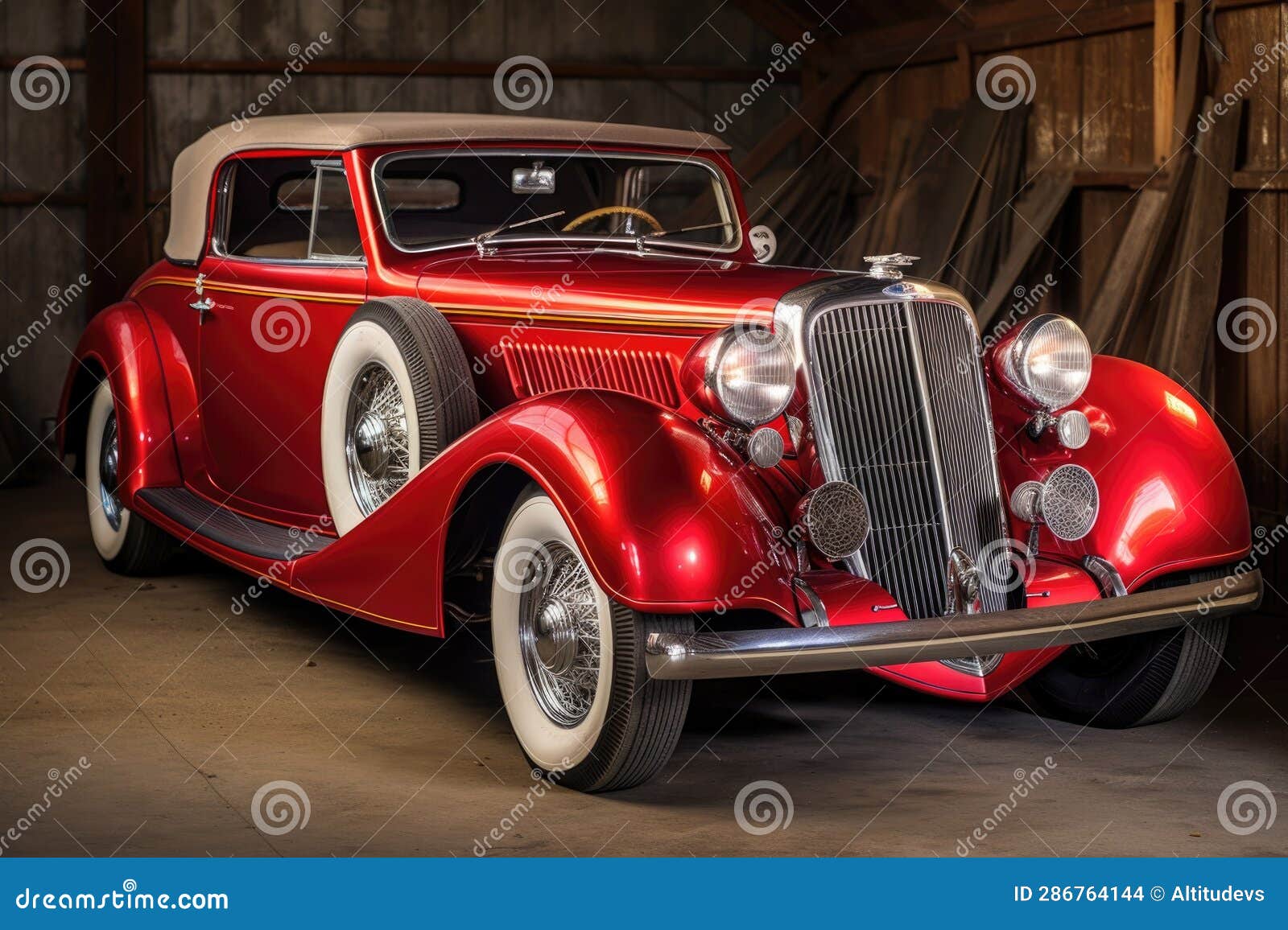 Restored Classic Car with Open Hood, Engine Visible Stock Photo - Image ...