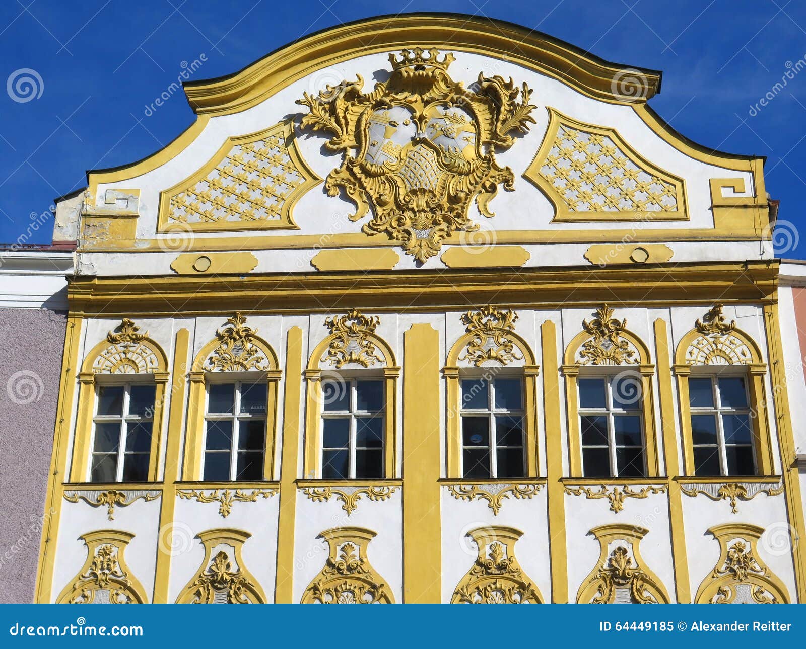 Restored Golden Facade of Bavarian House, German Architecture Stock ...