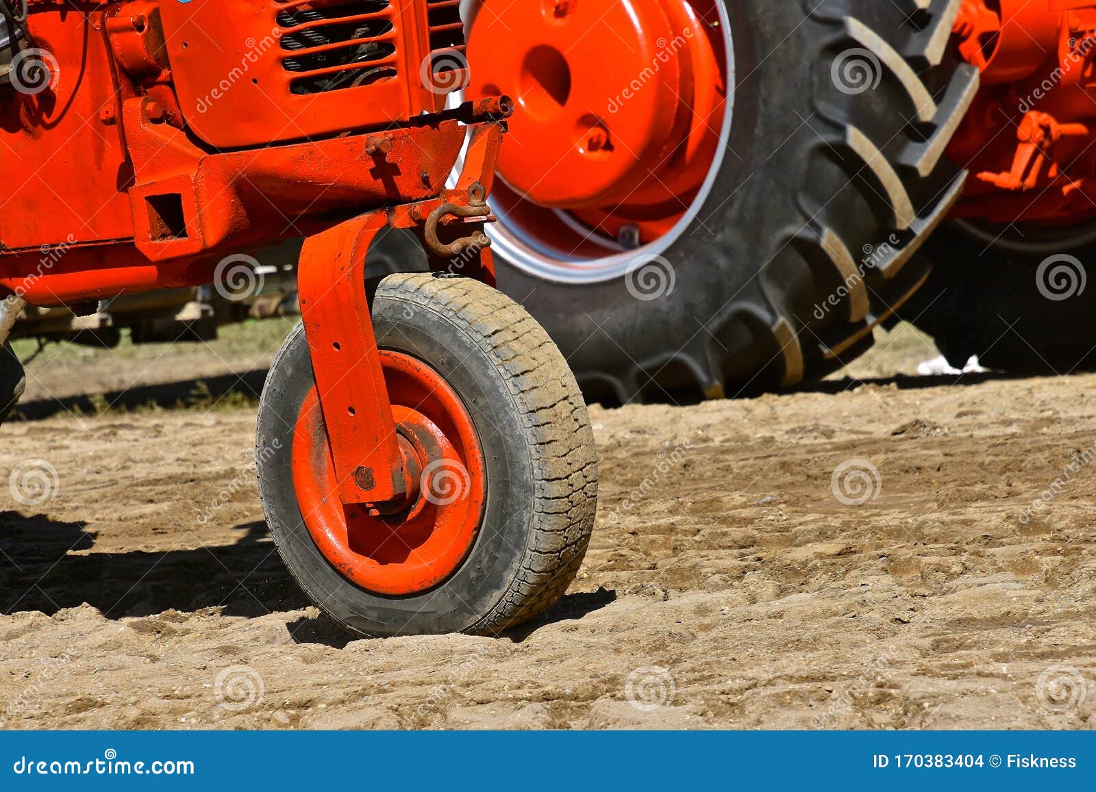 One Wheeled Old Orange Tractor Stock Photo - Image of agriculture ...
