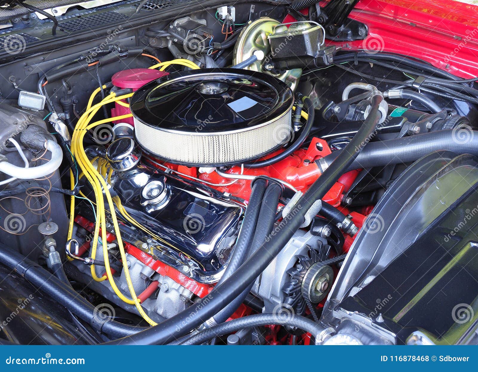 Restored V8 Engine in a 70s American Model Car Stock Photo - Image of ...