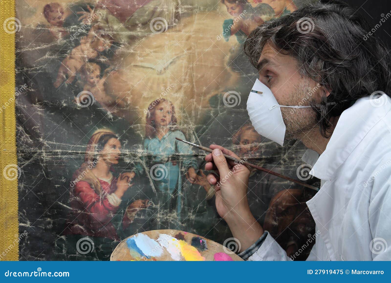 Restorer Working on Oil Painting Canvas Stock Image - Image of artistic ...