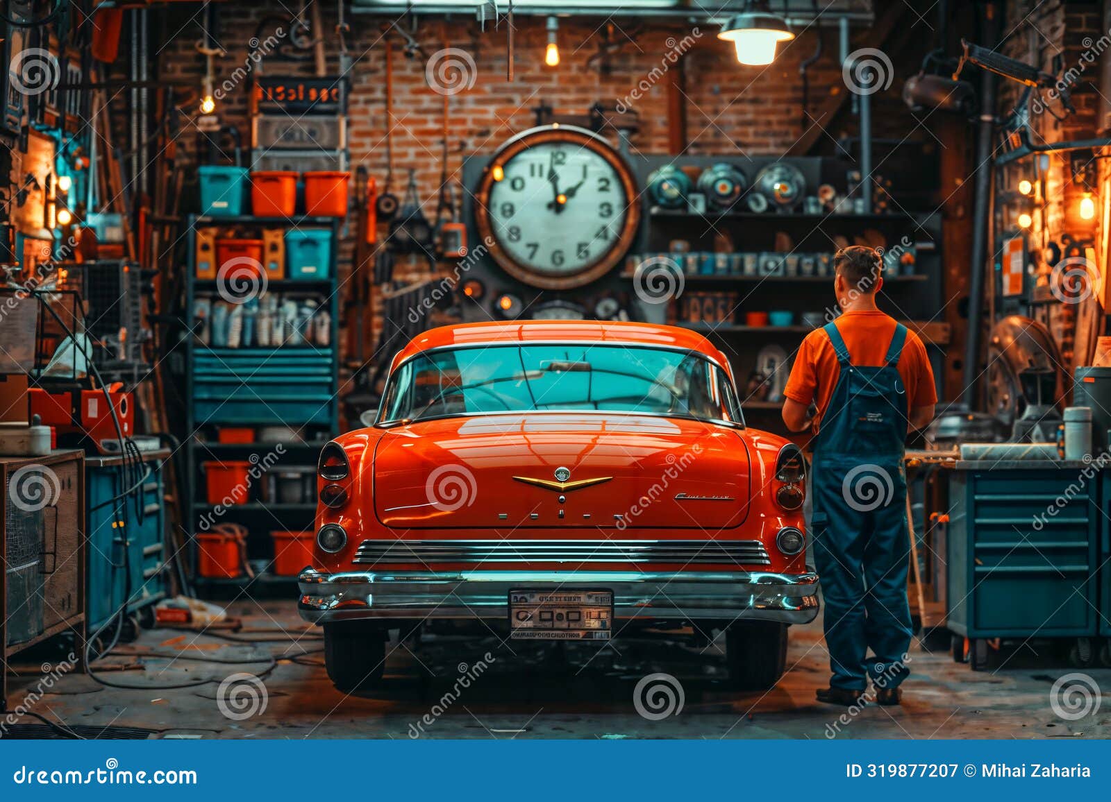 Restoring a Classic Car in an Old Garage. Generative AI Stock ...