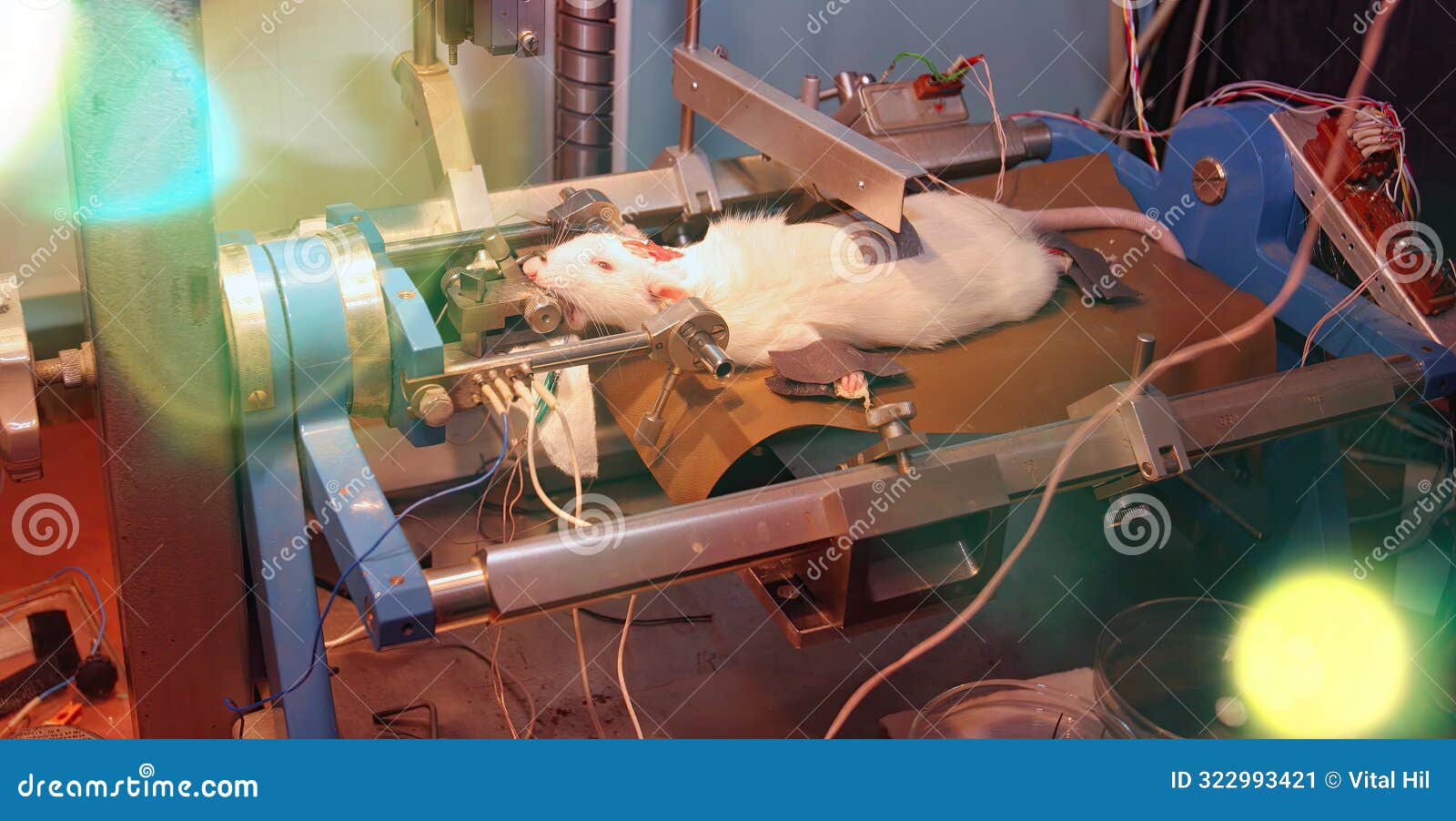 A Restrained White Rat Undergoing Experimentation in a Laboratory ...