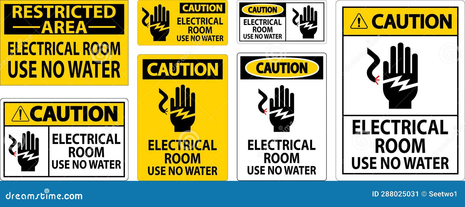 Restricted Area Sign Caution Electrical Room Use No Water Stock Vector ...