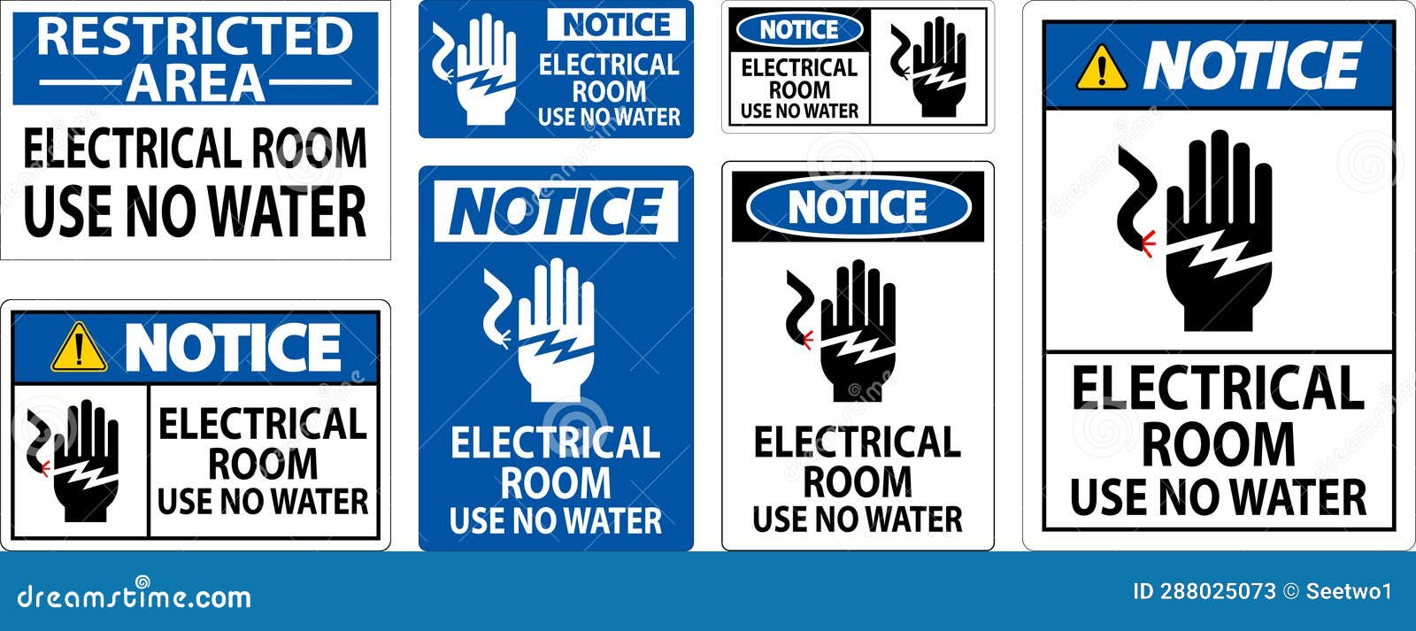 Restricted Area Sign Notice Electrical Room Use No Water Stock Vector ...