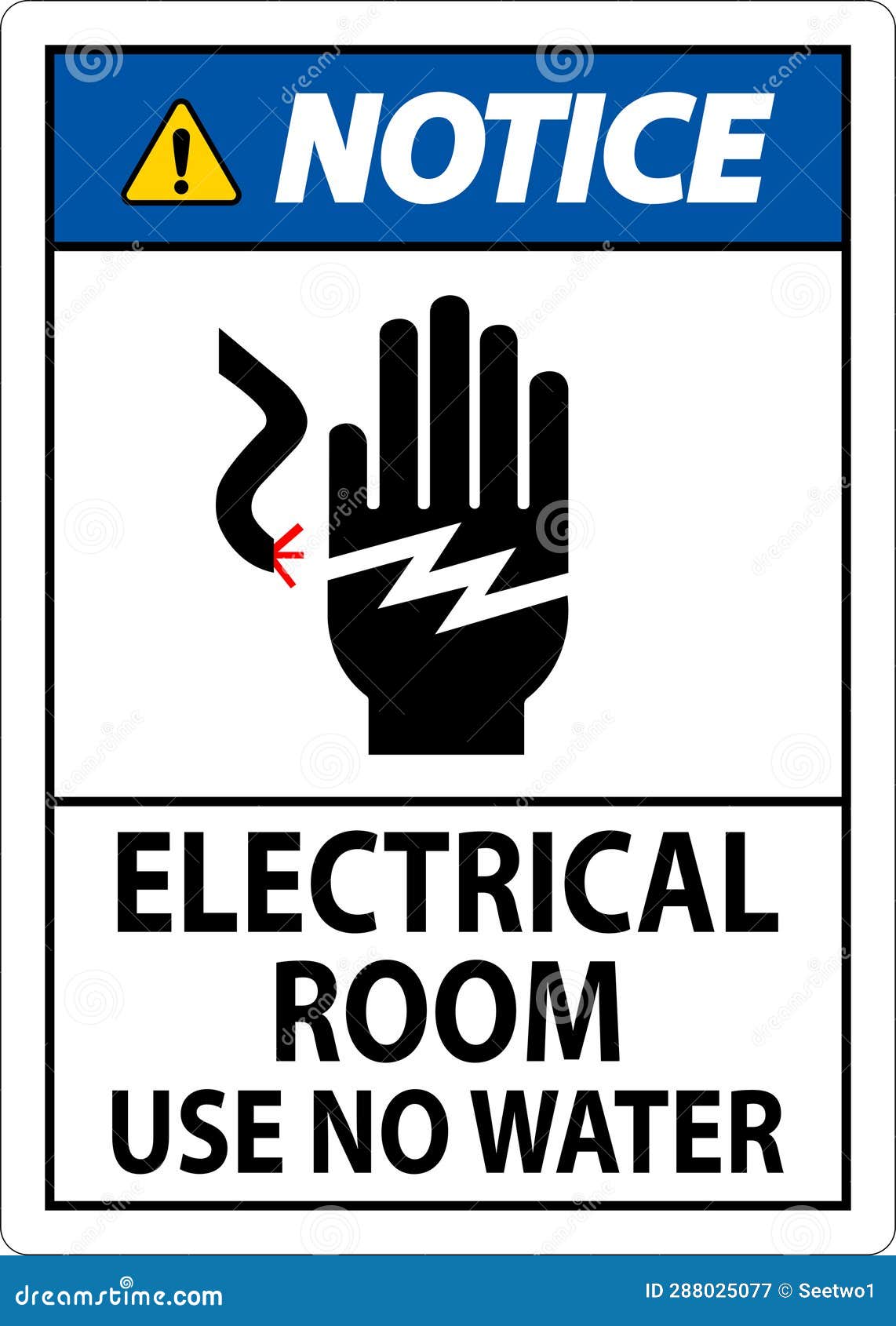 Restricted Area Sign Notice Electrical Room Use No Water Stock Vector ...