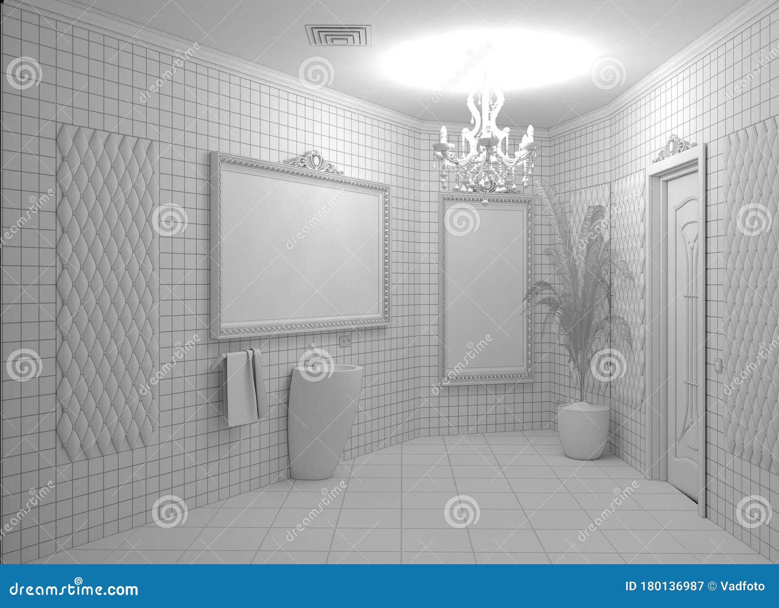 Restroom, Interior Visualization, 3D Illustration Stock Illustration ...