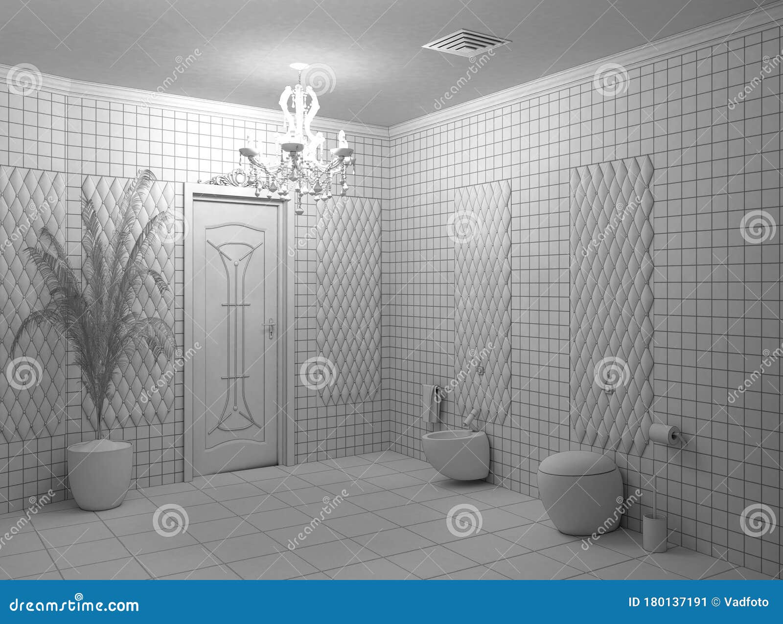Restroom, Interior Visualization, 3D Illustration Stock Illustration ...