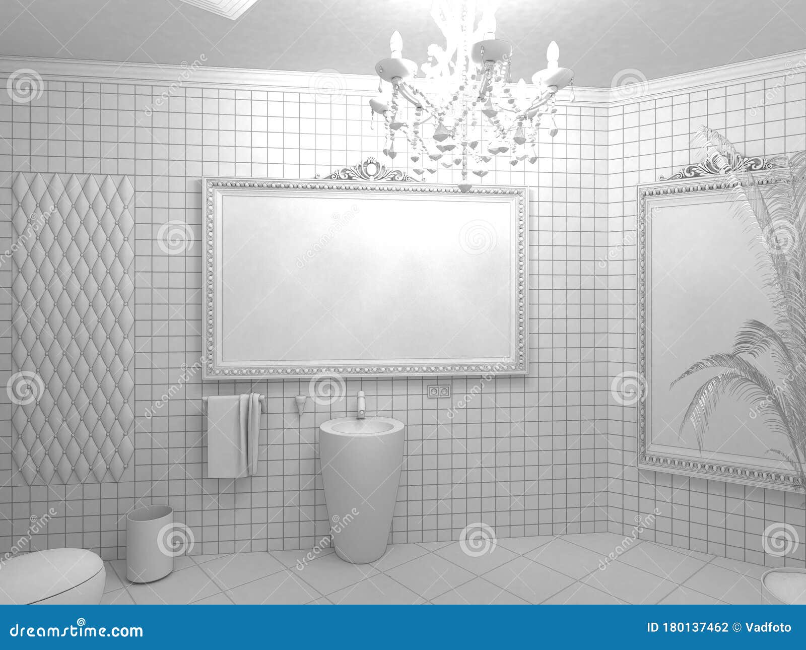 Restroom, Interior Visualization, 3D Illustration Stock Illustration ...