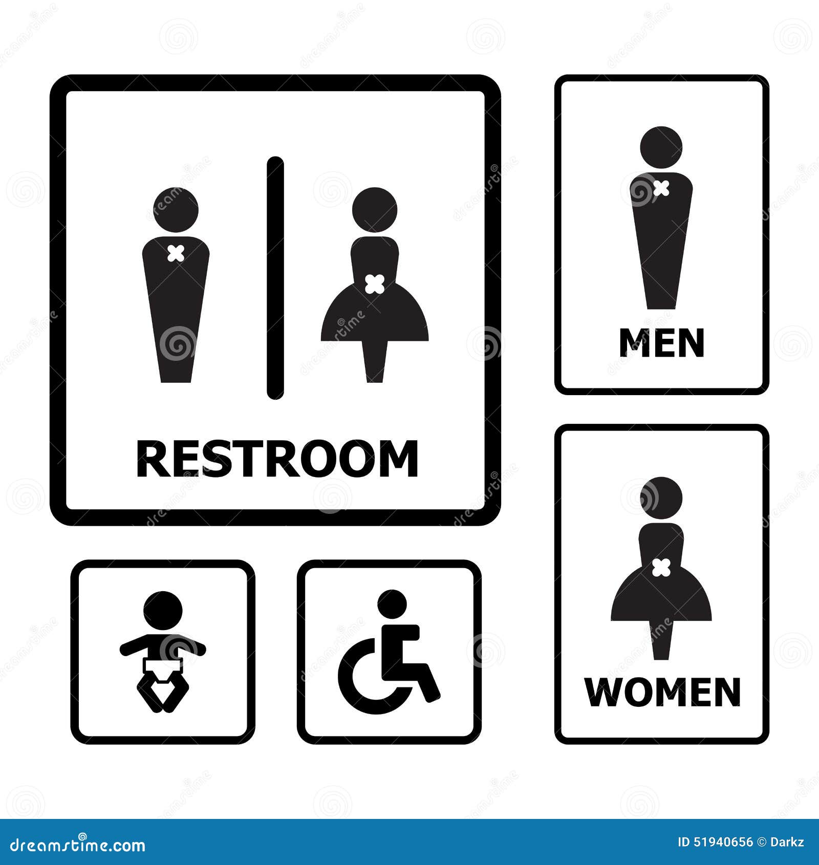 Restroom Sign Logo Black Silhouette Triangle Style Cartoon Vector ...