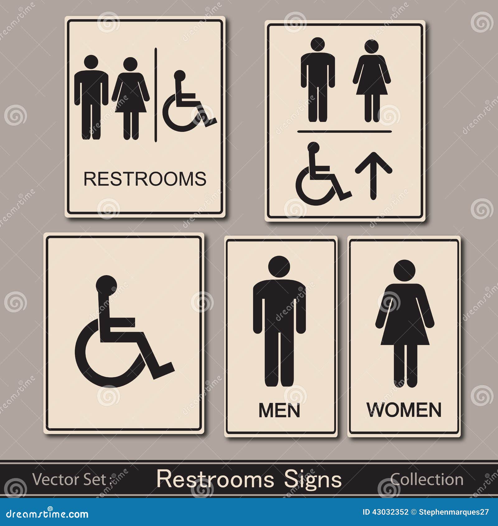 Restroom Signs Collection on a Grey Background Stock Vector ...