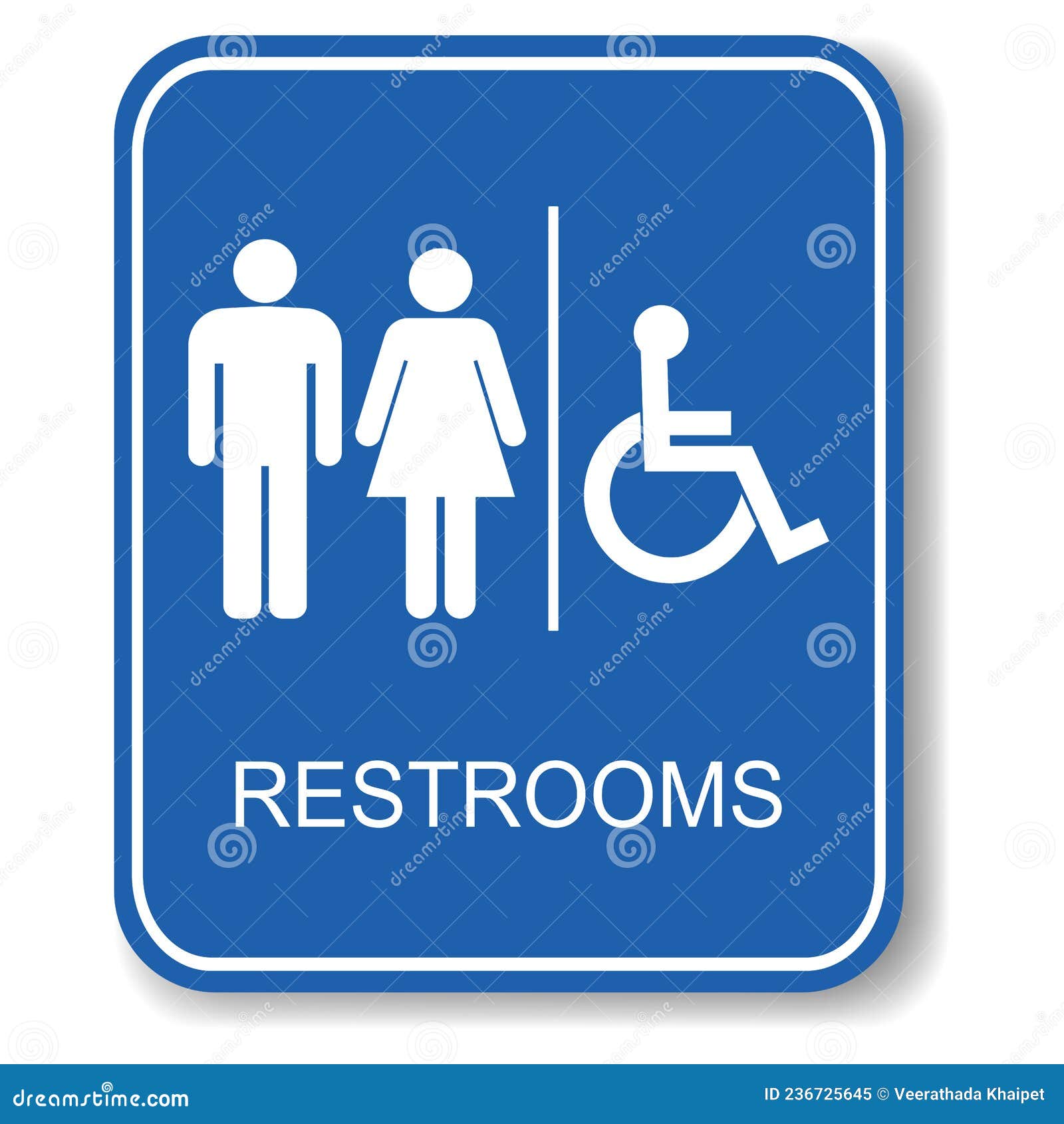 Restrooms Sign. Blue Toilet Sign With Lady, Man Symbols And Text Vector ...