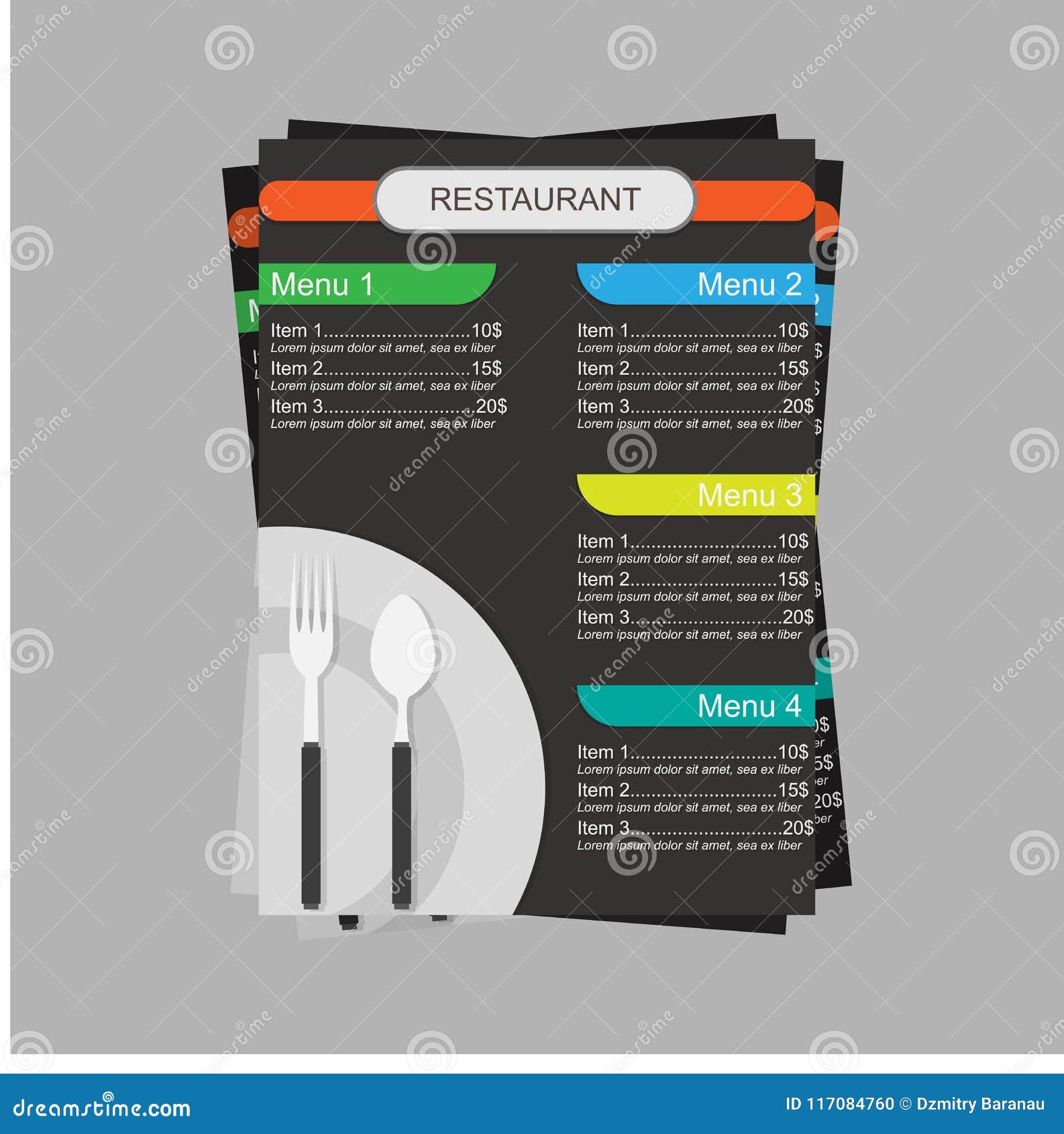 Resturant Menu with Cutlery Flat Vector Concept Illustration Design ...