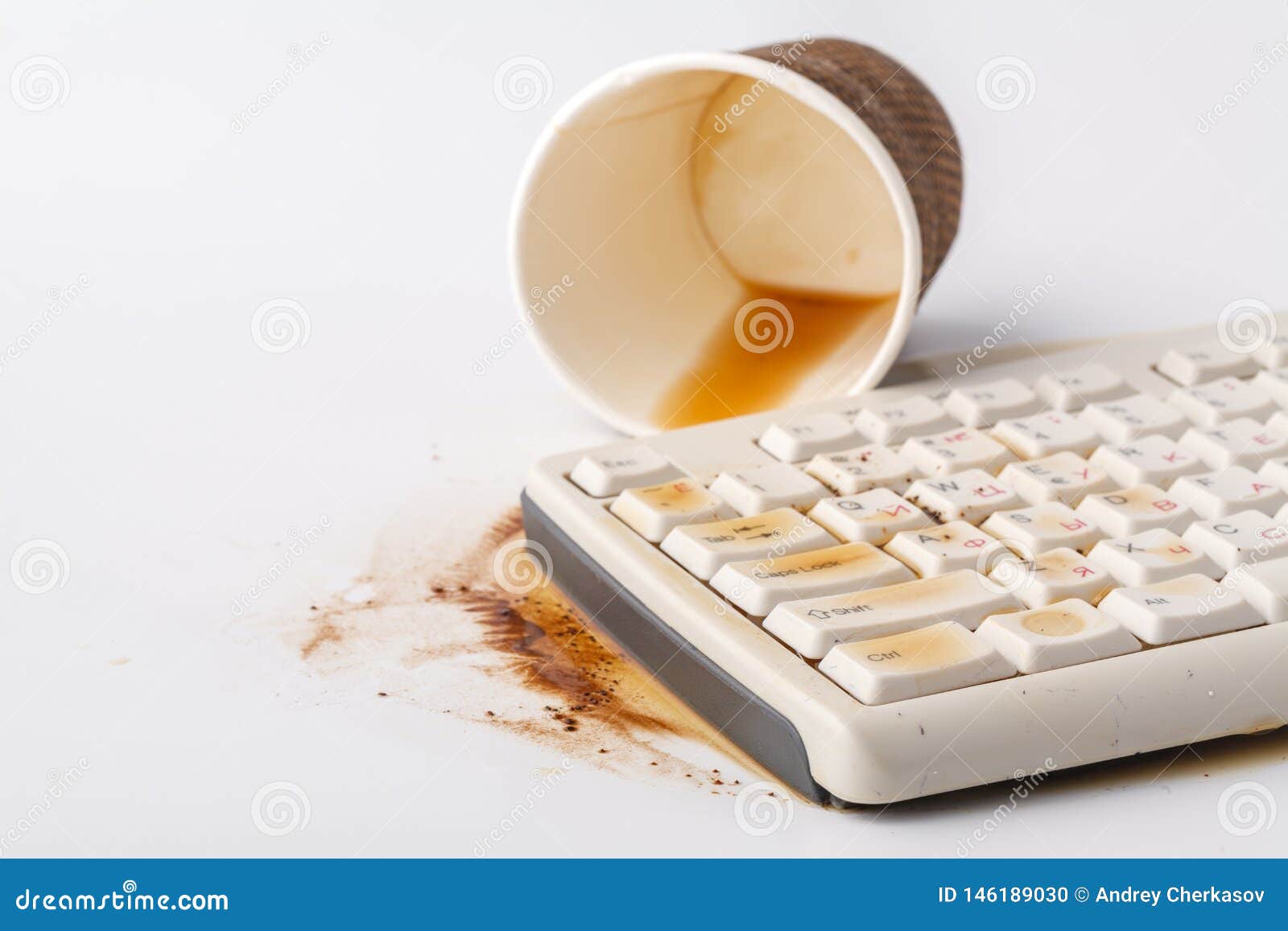 Result of Eating in Office, Coffee and Damaged Computer Keyboard Close ...