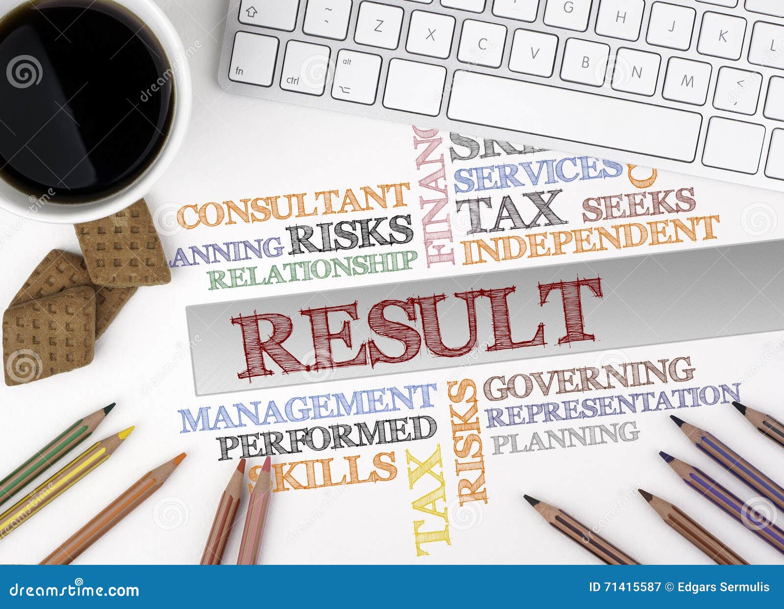 RESULT Word Cloud. White Office Desk Stock Image - Image of operation ...